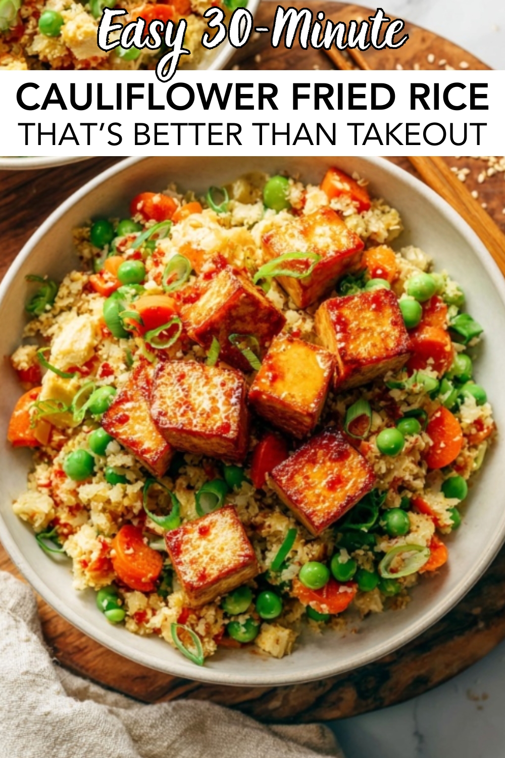 Quick Low-Carb Crispy Tofu Cauliflower Fried Rice - Food Tracker Girl